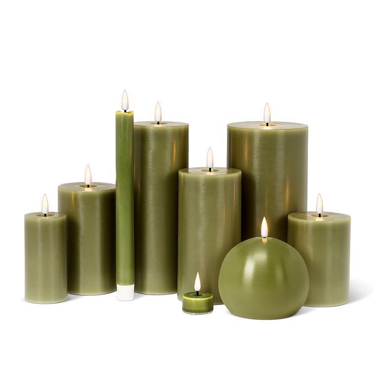 Green LED Pillar Candle - 3"D x 6"H | Kathie Jordan Design