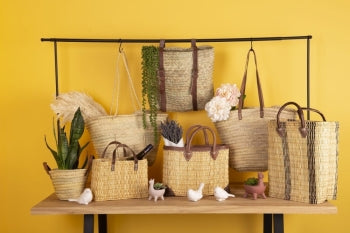 Rectangular Straw Market Bag with Leather Handles | Kathie Jordan Design