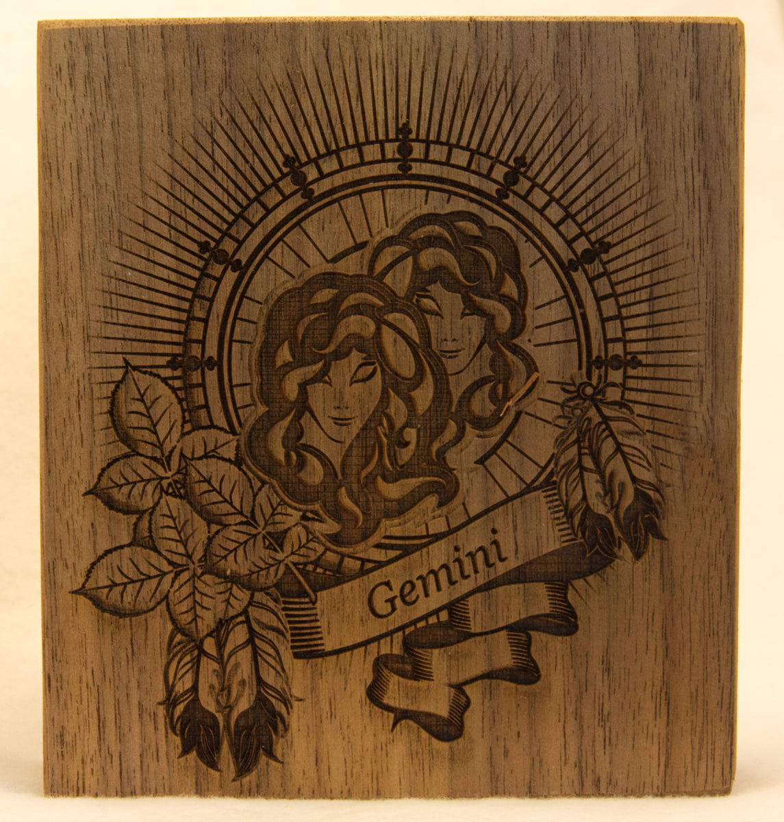 Laser Engraved Zodiac Sign - Gemini in Black Walnut (Inverted) | Kathie ...